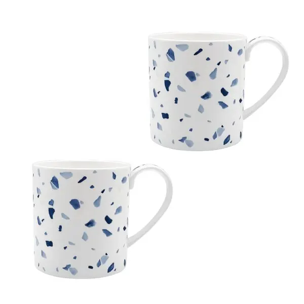 Twig New York Terrazzo Azzurro Set Of Two Mugs - White