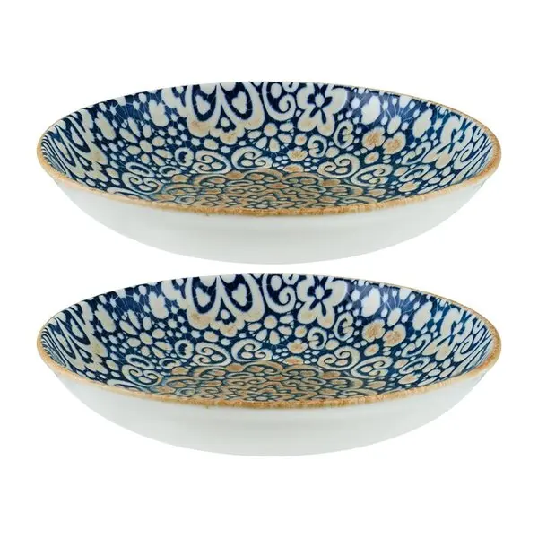 Turgla Home Blue / Brown Alhambra Round Decorated Porcelain Dinner Bowl Set Of Two - Blue/brown