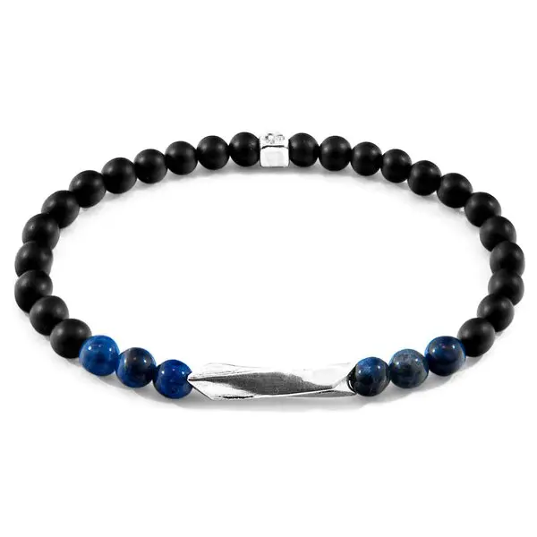 ANCHOR & CREW Black / Blue Blue Sodalite Orinoco Silver & Stone Bracelet - Black/blue