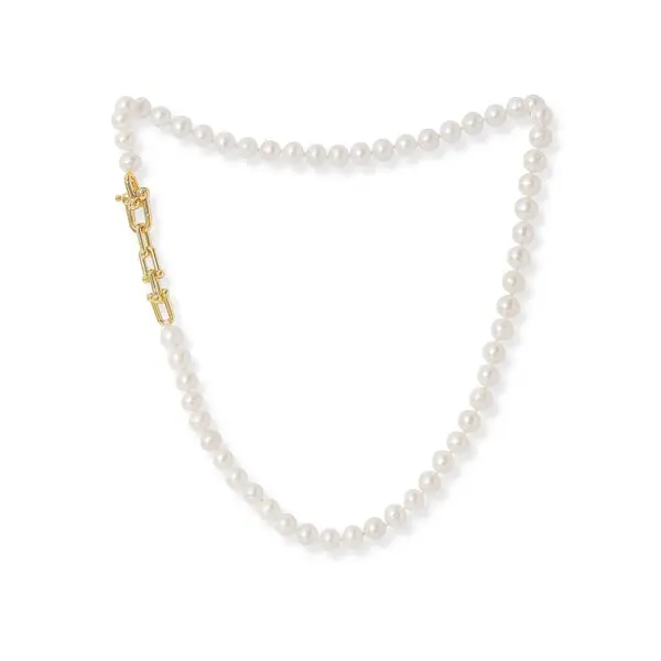 PEARLS OF THE ORIENT ONLINE Gratia Cultured Freshwater Pearl Necklace With Chunky Gold Fill Chain Feature - White