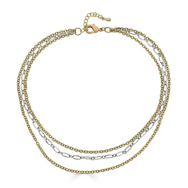 LONI PAUL JEWELRY Gold / Silver Mixed Metal Delicate Three Strand Necklace - Gold/silver