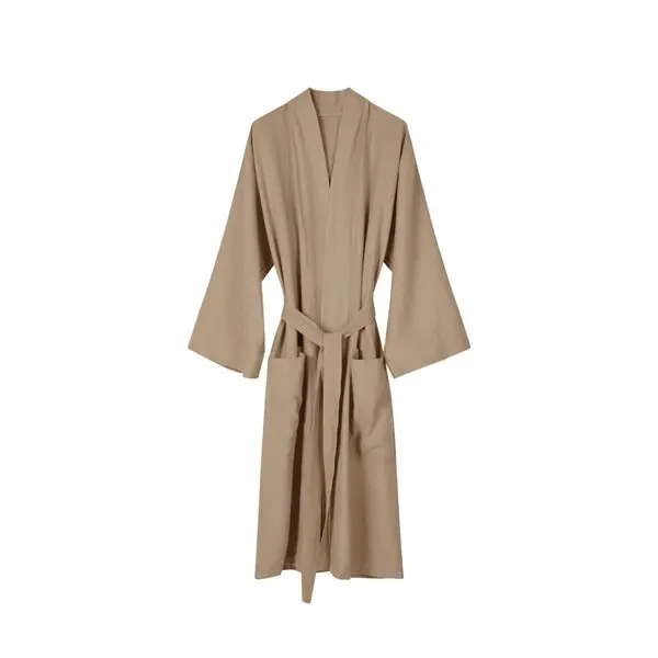 TAMEKO Nami Organic Cotton Kimono Robe / Stone - Grey