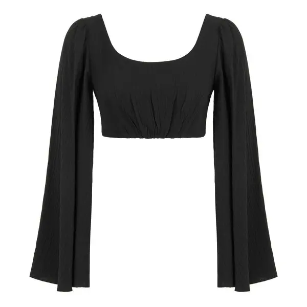 LILAMIE Amalfi Relaxed Fit Oval Neck Summer Crop Top - Black