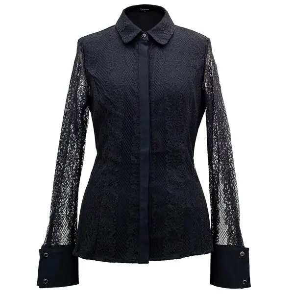 SMART AND JOY Fitted Long Sleeves Lace Shirt - Black