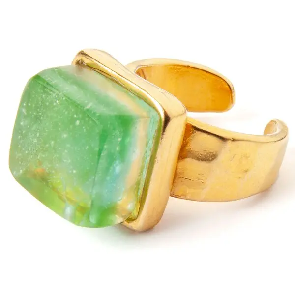 SMART GLASS JEWELRY Recycled Glass Mosaic Cube Confetti Ring Gold - Yellow