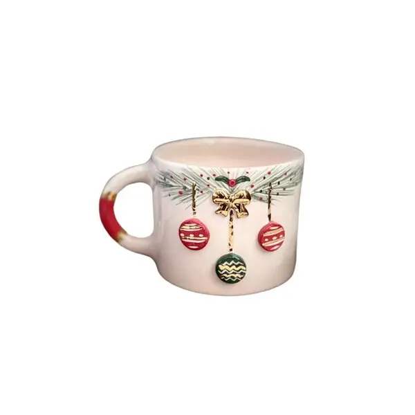 ANATOLIACRAFT Red / White Christmas Spirit Handmade Ceramic Mug - Red/white