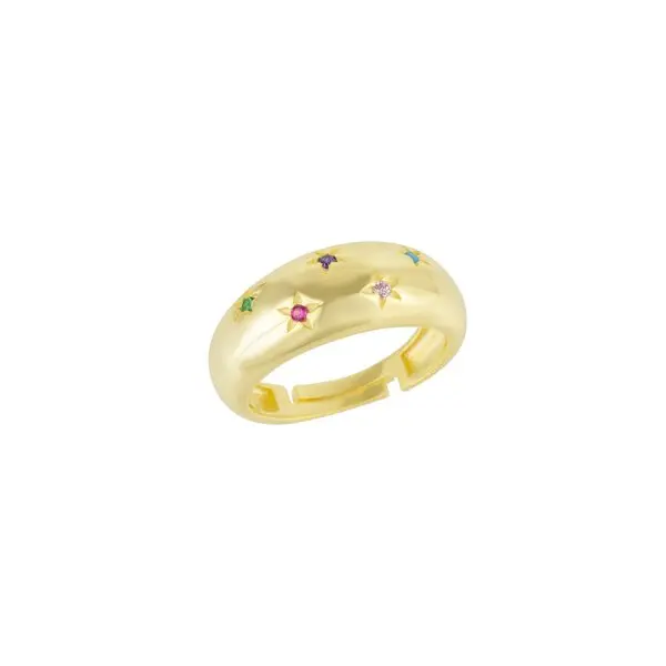 SPERO LONDON Celestial Sterling Silver Dome Ring With Rainbow Stones Multicolour - Gray