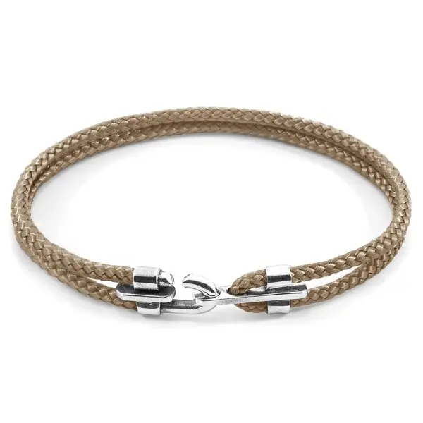 ANCHOR & CREW Sand Canterbury Silver & Rope Bracelet - Brown