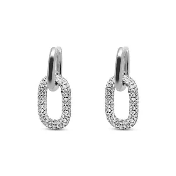 CLEMENCE WREN Huggie Earrings With Bright Pave Gemstone Charm - Silver