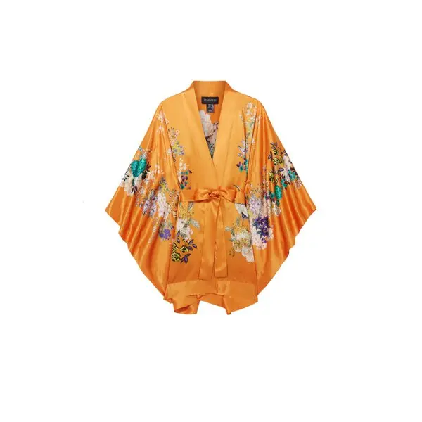 MENG Silk Satin Short Kimono - Orange