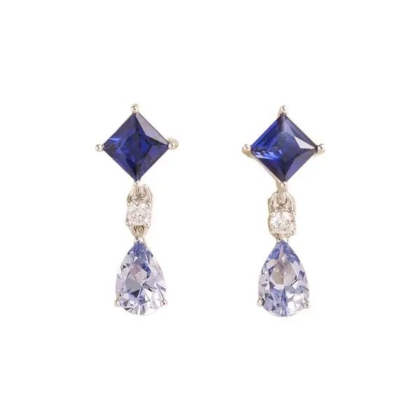 JUVETTI  Blue / White / Silver Ori White Gold Earrings Blue Sapphire & Diamond - Blue/white/silver