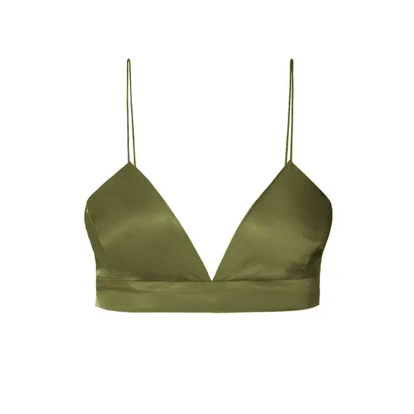 AGGI BY HALEWSKI Asha Satin Olive Branch Bralette Top - Green
