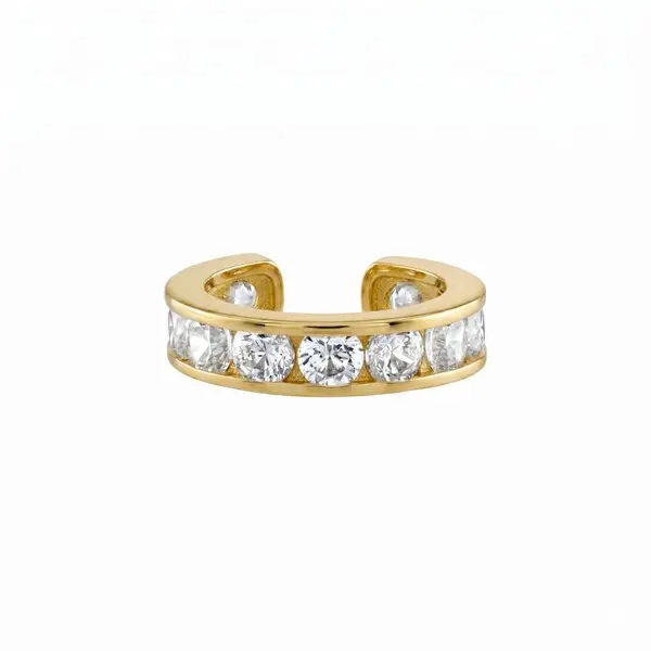 Zahav Jewelry 14k Solid 2mm Wide Round Cz Ear Cuff - Gold
