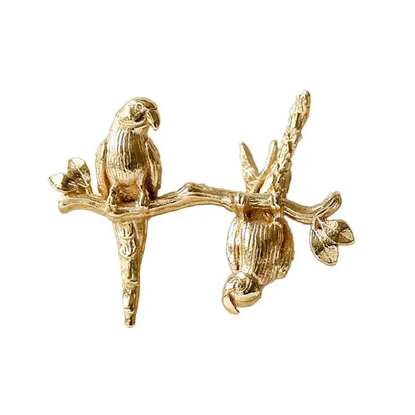 LEE RENEE Parakeet Lapel Pin – Two Friends On A Branch - Gold