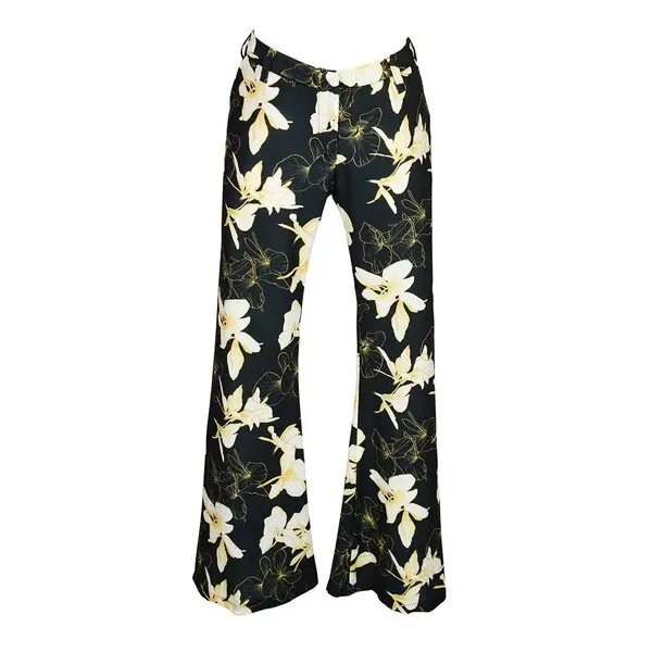 JENNAFER GRACE Black / Yellow Mareesa Trousers In Lemon Orchid Blossom - Black/yellow