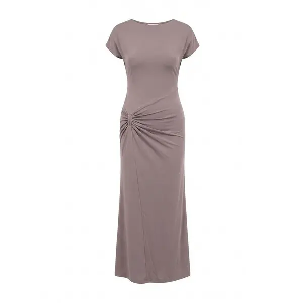 TANTRA SPAIN SL Long Dress With Draped Detail At The Waist And Adjustable Back With Braided Lacing - Grey