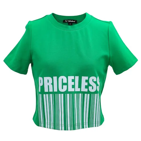 SMART AND JOY Typo Print Crop T-shirt - Green