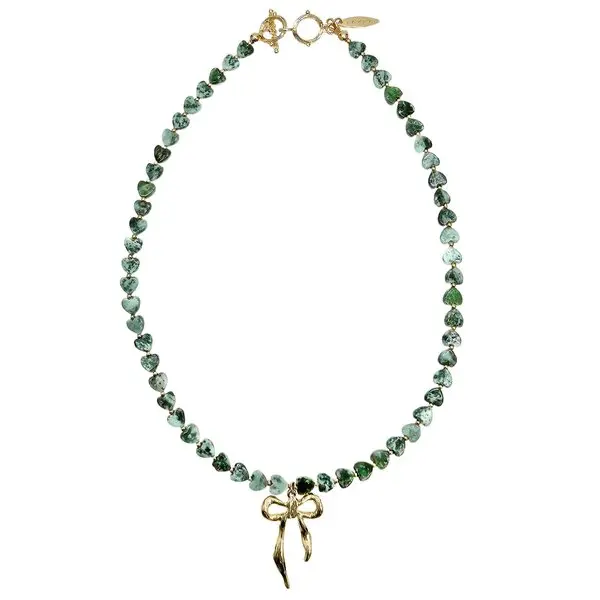 FARRA Dot Agate With Bowknot Pendant Necklace - Green