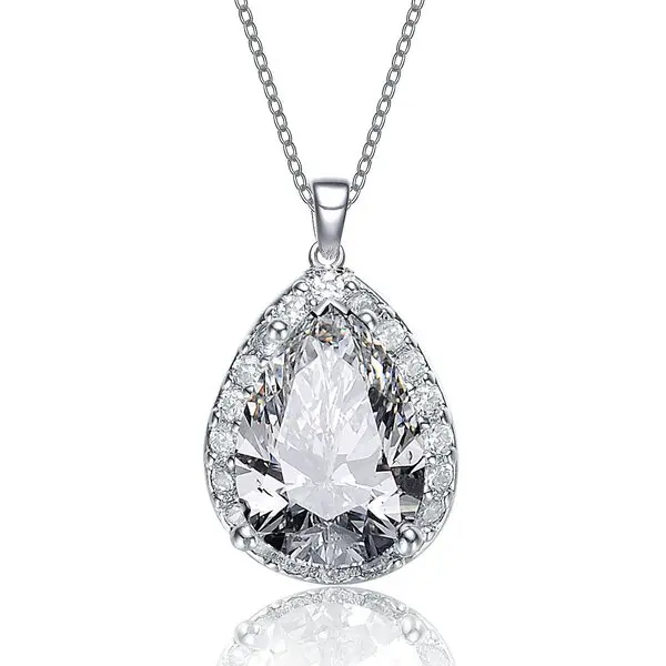 GENEVIVE Rachel Glauber Pear-shaped Pendant Necklace With Clear Cubic Zirconia - White