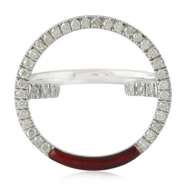 ARTISAN White / Red Diamond Circle Open Ring With Red Enamel In 14k White Gold - White/red