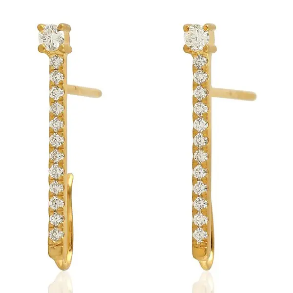 ARTISAN 18k Yellow Gold Diamond Bar Drop Earrings - White