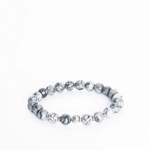 ADDICTED2 Grey / Silver Andraste Handmade Sterling Silver Bracelet With Round Picasso Jasper Stones - Grey/silver
