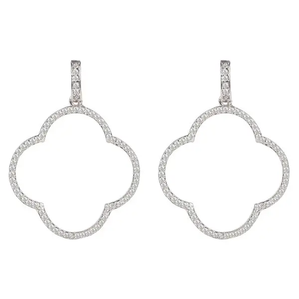 LATELITA White / Silver Open Clover Large Drop Earrings White Cz Silver - White/silver