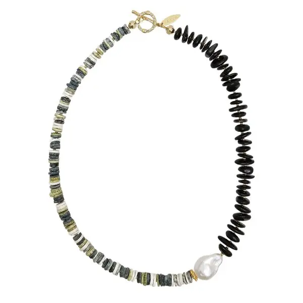 FARRA Tourmaline And Shells With Baroque Pearl Necklace - Black