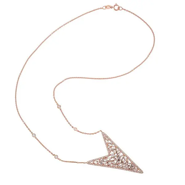 ARTISAN Rose Gold / White Baguette Diamond Geometric Pendant Necklace In 18k Rose Gold - Rose Gold/white