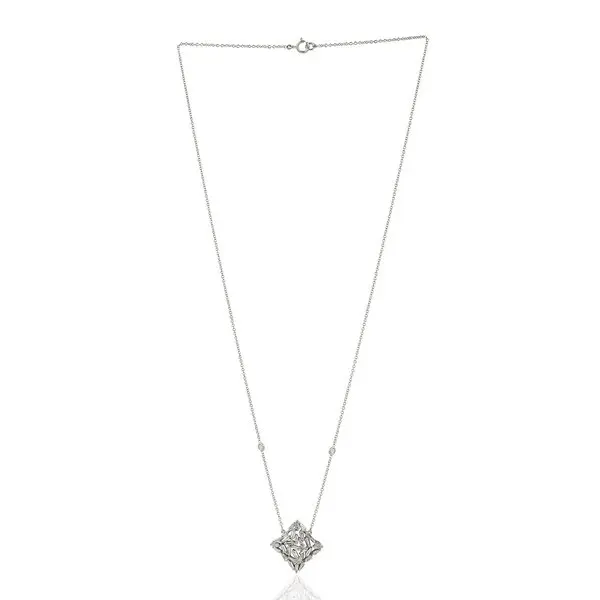 ARTISAN White / Gold Baguette Diamond Cluster Pendant Necklace In 18k White Gold - White/gold
