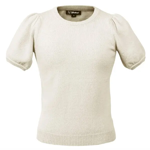 SMART AND JOY Short Sleeves Round Neckline Knit Top - White