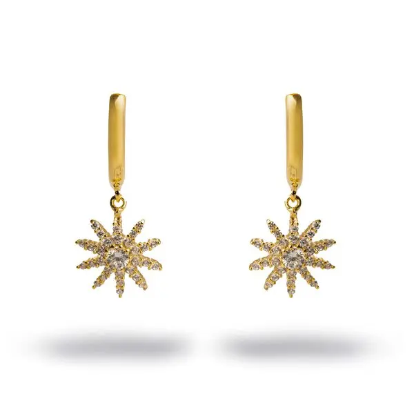 EBRU JEWELRY Minimalist Hook Spiritual Sun Dangle Earrings - Gold