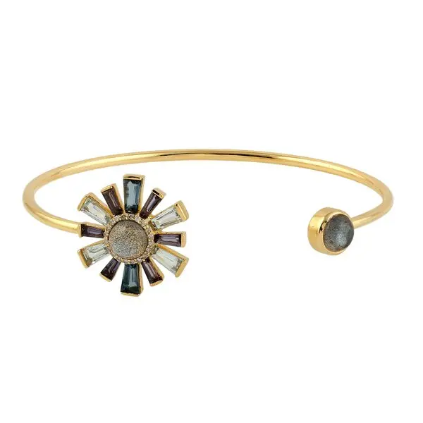 ARTISAN Iolite, Labradorite, Topaz & Diamond Open Cuff Bracelet In 18k Yellow - Gold