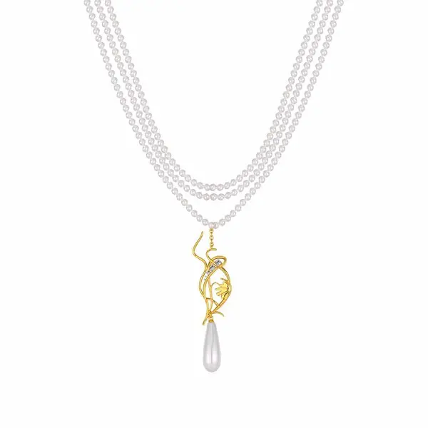 RETRO CHIC White / Gold Lily Of The Valley Necklace - White/gold