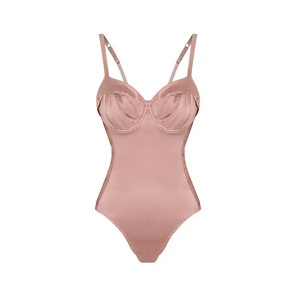 CASKADE LONDON Artemis Structured Silk Satin Bodysuit - Pink