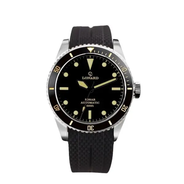 LONARD WATCHES Sonar Rubber Strap Automatic Diver Watch - Black
