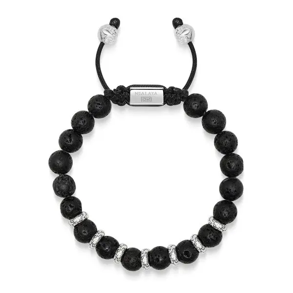 NIALAYA JEWELRY Sterling Silver Beaded Bracelet With Lava Stone - Black
