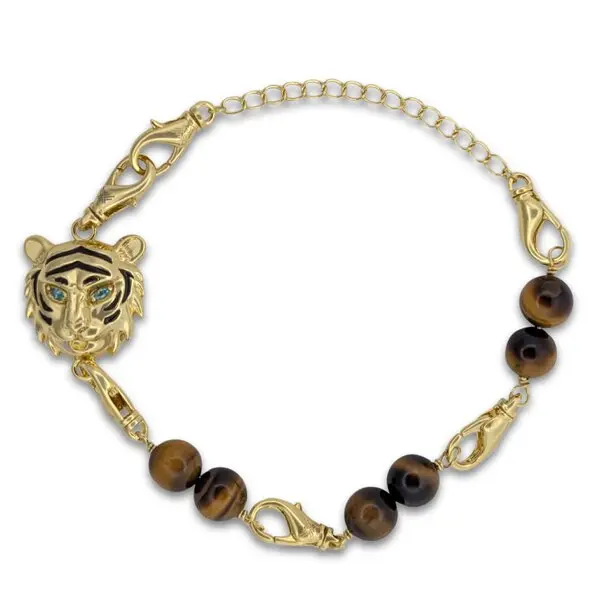 FRENVYRN Gold / Brown Tiger Convertible Tiger's Eye Bracelet Bag Charm Medium - Gold/brown