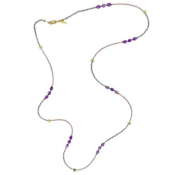 FARRA Gemstone Color Matching Versatile Long Necklace - Purple