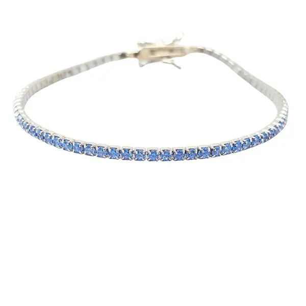 HARFI Blue / Silver Blue Topaz Gemstone Silver Tennis Bracelet - Blue/silver