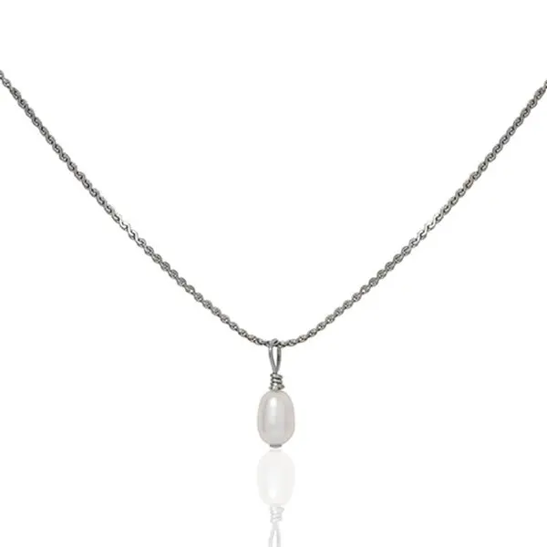 A WEATHERED PENNY Pearl Droplet Necklace - Silver