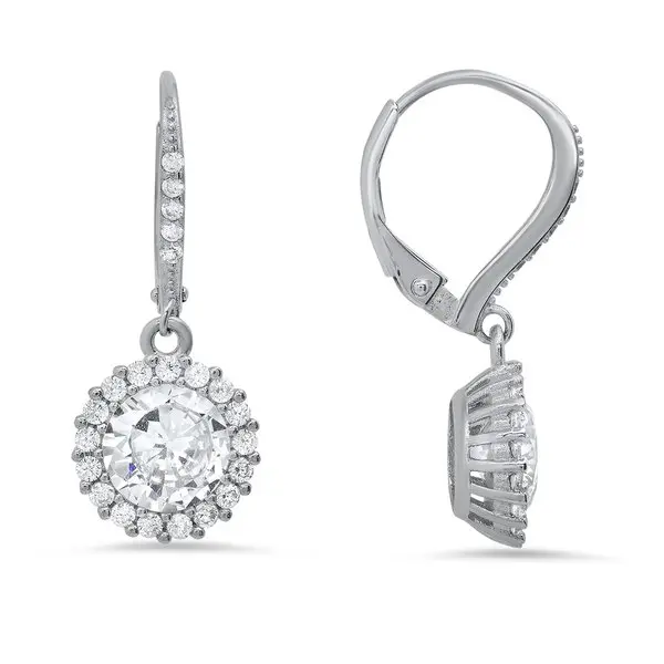 KYLIE HARPER Halo Diamond Cz Leverback Earrings In Sterling - Silver