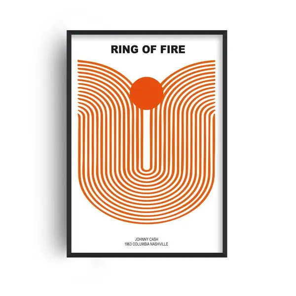 FANCLUB Black / Red Ring Of Fire Johnny Cash Music Inpired Giclée Art Print A3 - Black/red
