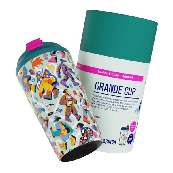 Fressko Grande 16oz / 475ml Reusable Coffee Cup, Stainless Steel Brolga - Brown