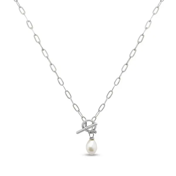 CLEMENCE WREN T-bar Paperclip Freshwater Pearl Necklace - Silver