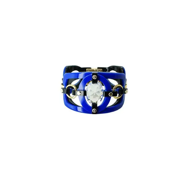GISSA BICALHO Handmade Acrylic Bracelet Cutted Stone Oval Black - Blue