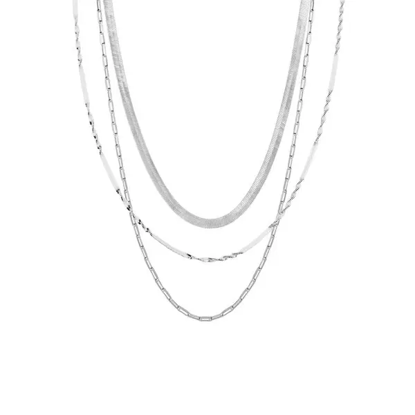 SPERO LONDON Herringbone Semi Twisted & Paperclip Chain Sterling Layering Necklace Set - Silver