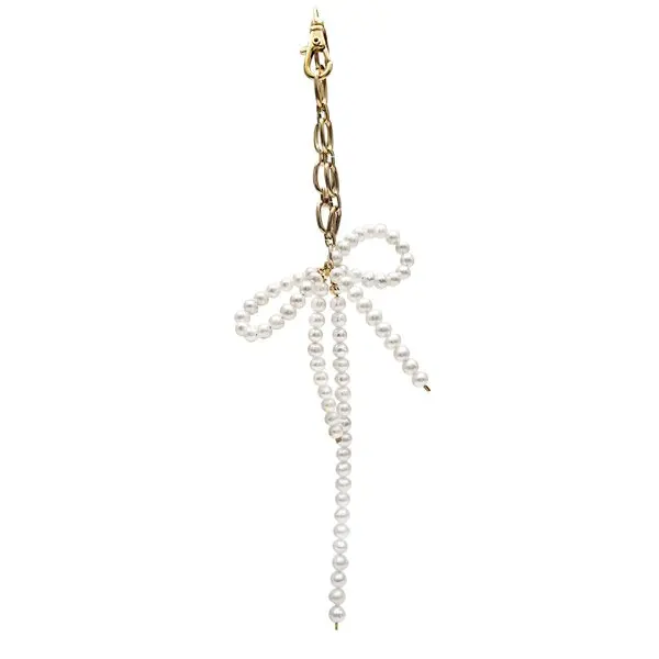 FARRA Bowknot Freshwater Pearls Bag Charm - White