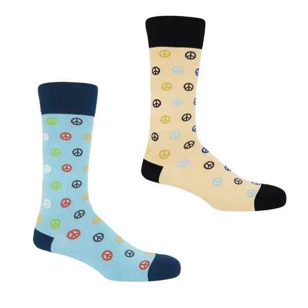 PEPER HAROW - MADE IN ENGLAND Peace Beige & Peace Light Blue Socks Bundle - Beige/blue