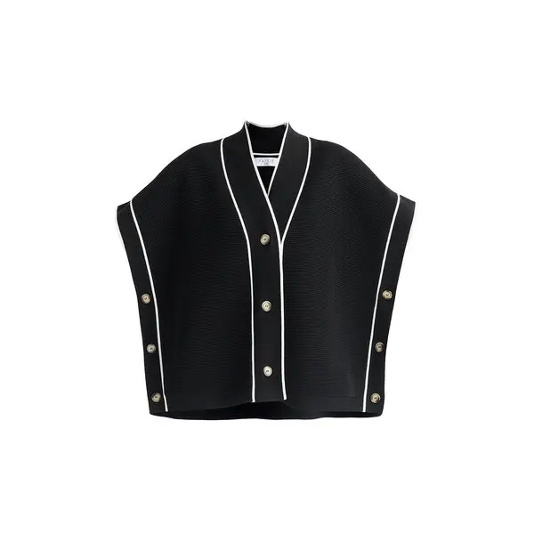 PAISIE Button Details Kimono Ribbed Cardigan - Black